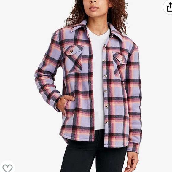 Sage | Tops | Sage Purple Plaid Sherpa Lined Shacket | Poshmark